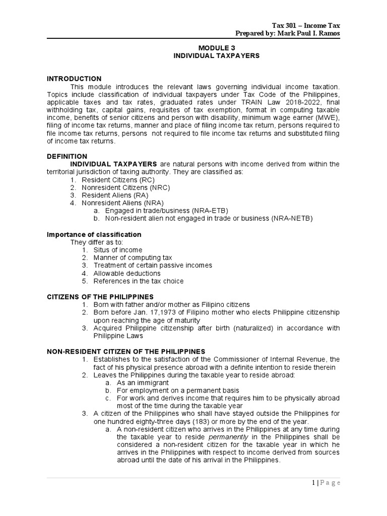 Module 3 Individual Taxpayers | PDF | Capital Gains Tax | Taxes