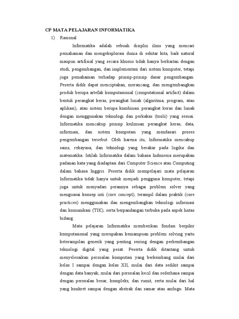 CP Mata Pelajaran Informatika | PDF