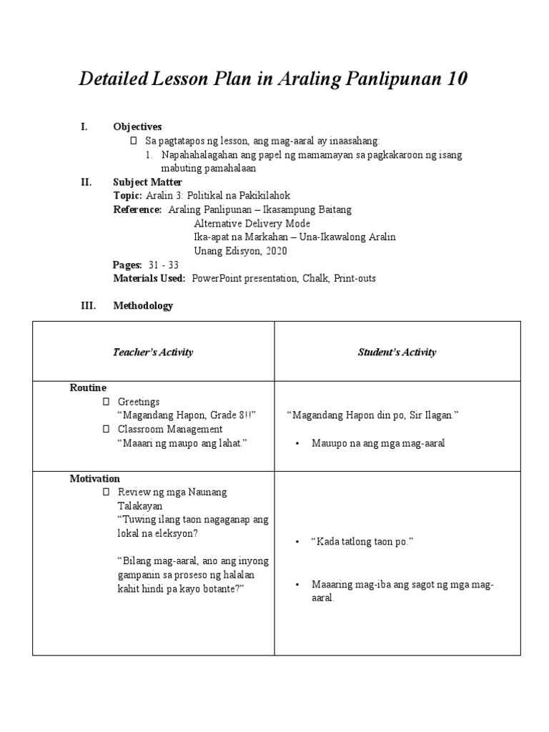 (COT 2) Detailed Lesson Plan in AP 10 | PDF
