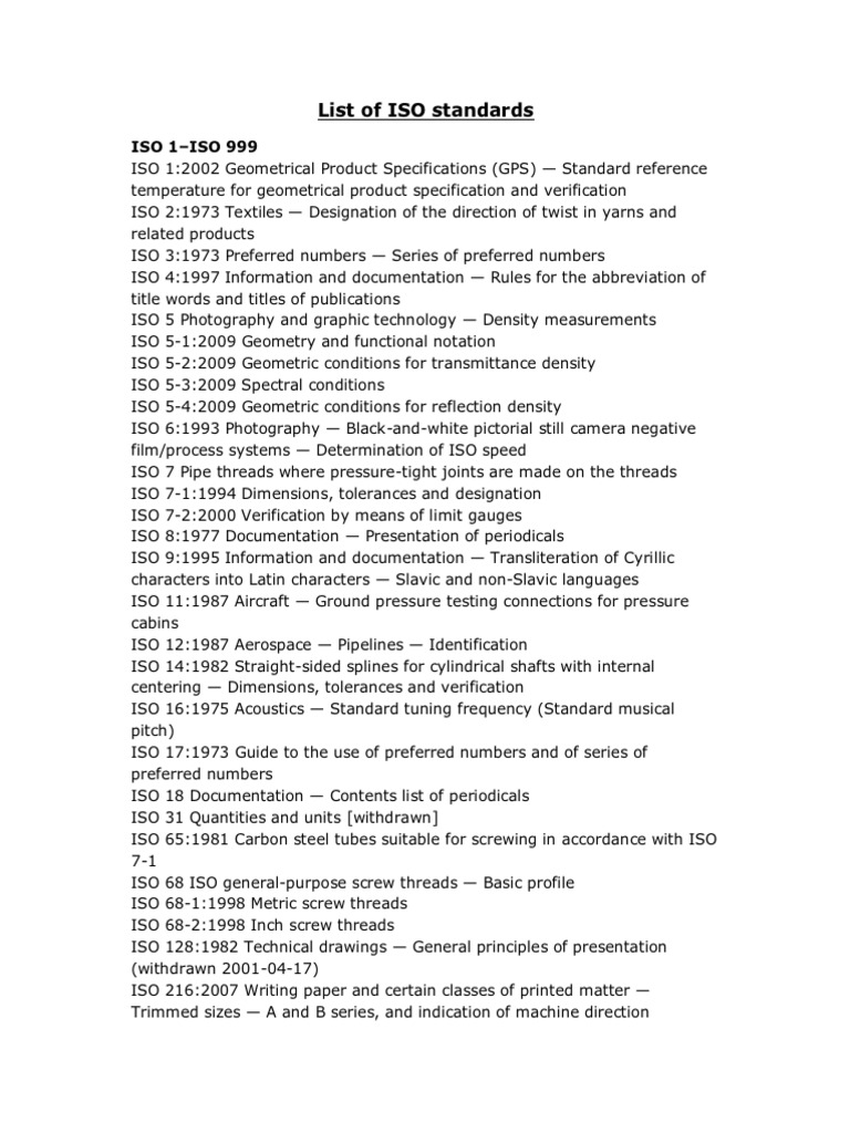 List of ISO Standards | PDF | Screw | Computing List of ISO Standards | PDF | Screw | Computing