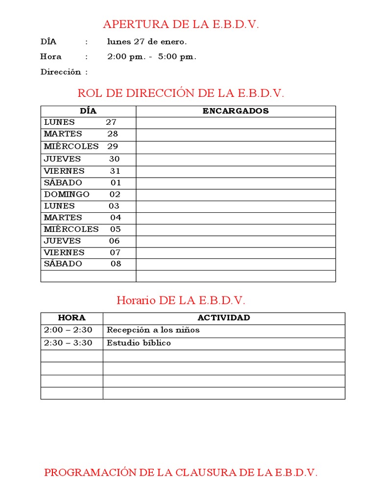Programacion Para La Ebdv Pdf