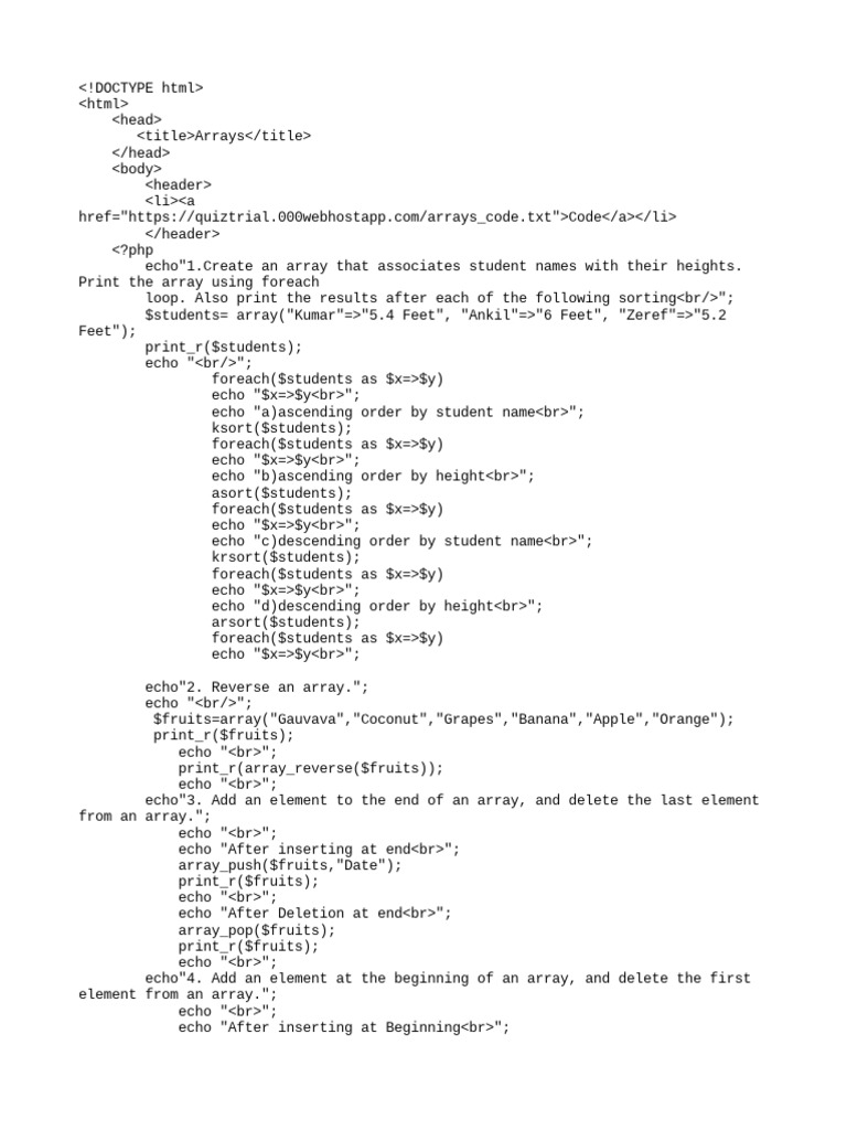 Arrays Code | PDF | Array Data Structure | String (Computer Science)