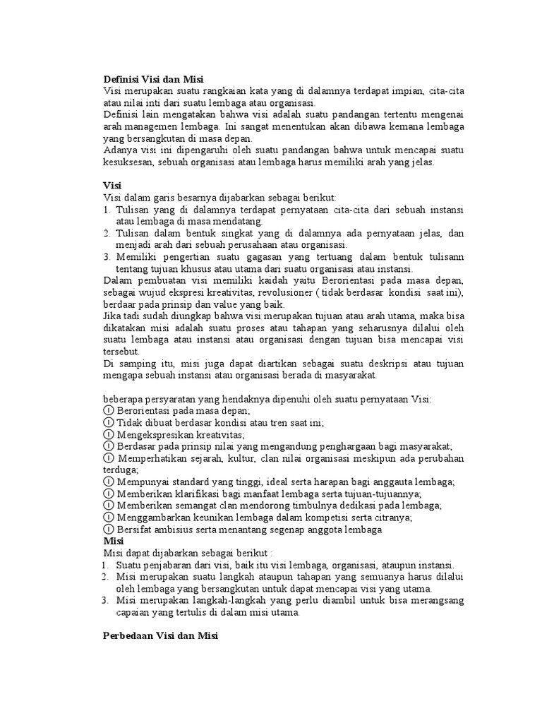 Definisi Visi Dan Misi | PDF