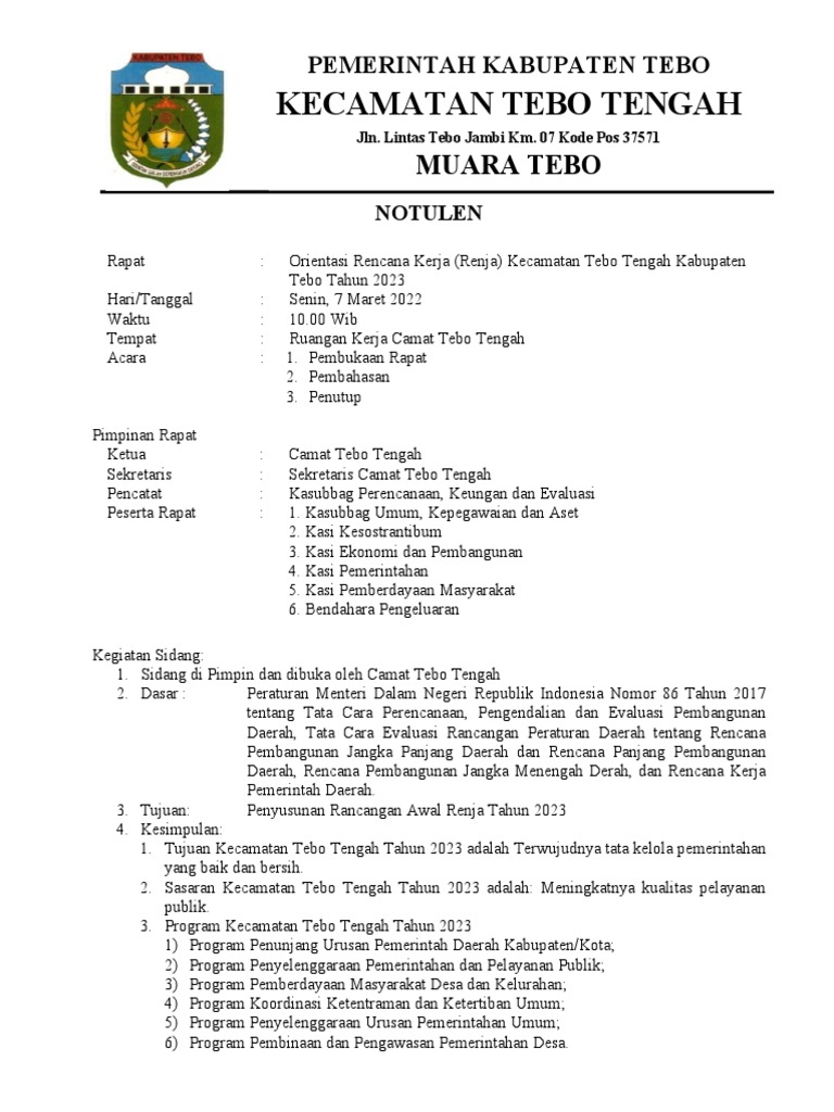 Notulen Rapat Penyusunan Renja 2023 | PDF