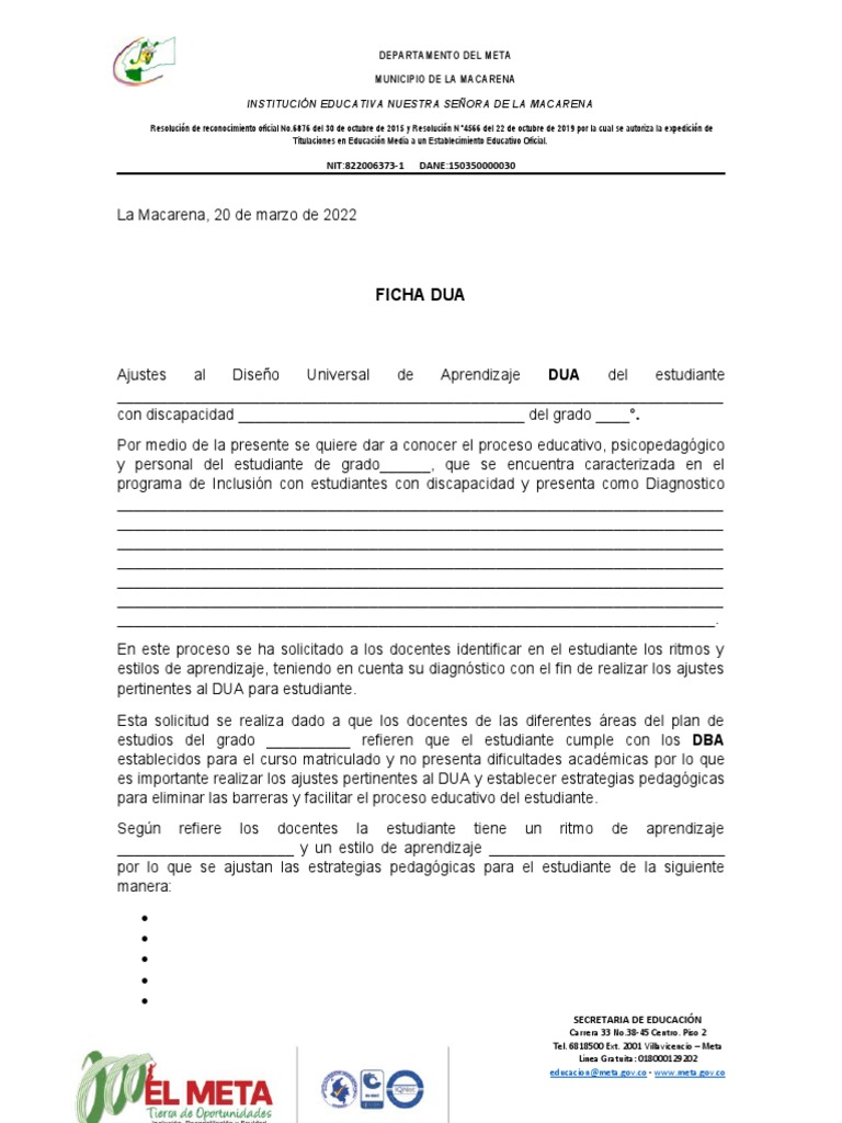 3 - Ficha DUA | PDF | Cognición | Modificación de comportamiento