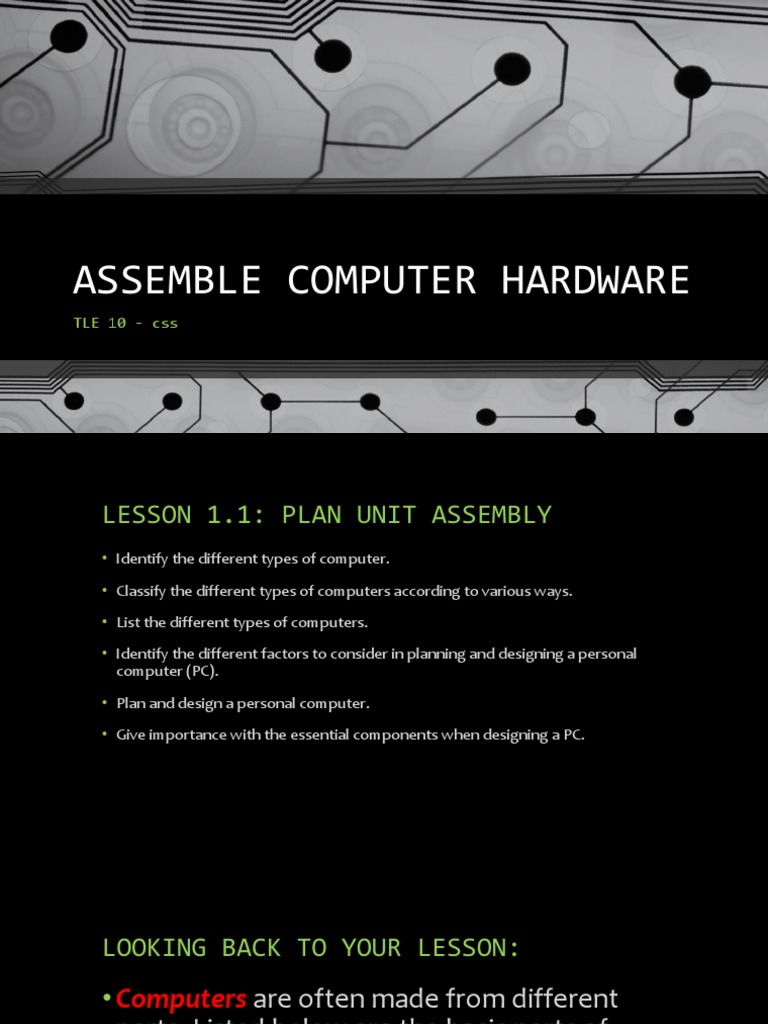 Tle 10 Css Week 1 Day 1 Assemble Computer Hardware Download Free Pdf Desktop Computer 