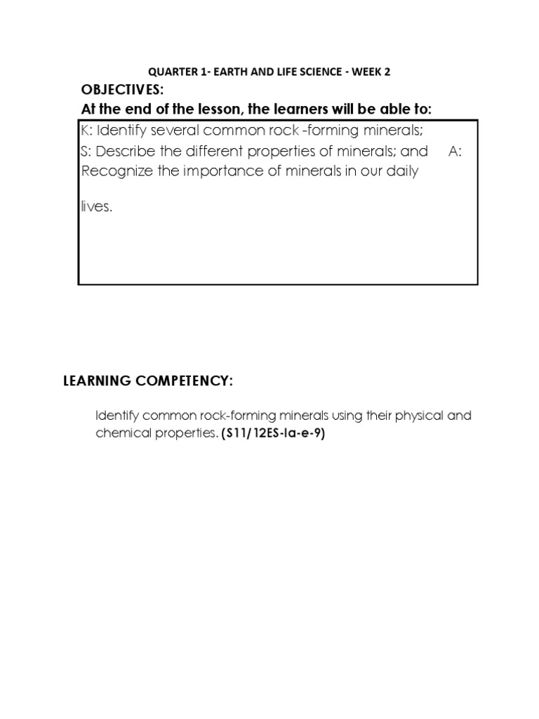 Earth and Life Science Q1 Week 2.MATERIALS FOR STUDENTS | PDF ...
