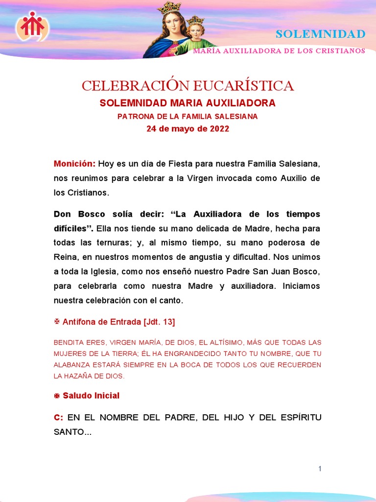 Misa Solemne de María Auxiliadora | PDF | María, madre de Jesús | Misa ...