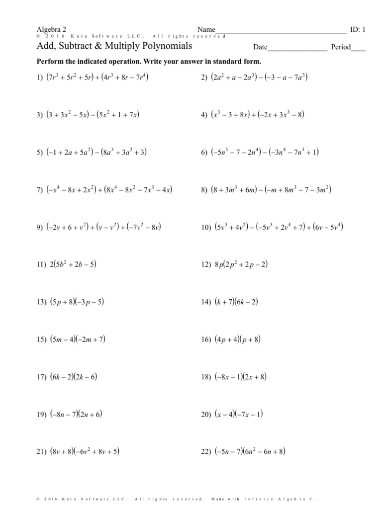 Polynomials Worksheet | PDF | Arithmetic | Mathematics