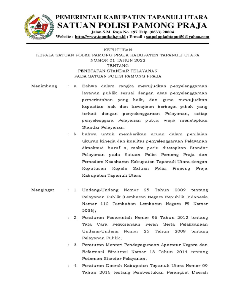 SK Penetapan Standar Pelayanan Publik Satpol PP Kab-20220729230244 | PDF SK Penetapan Standar Pelayanan Publik Satpol PP Kab-20220729230244 | PDF