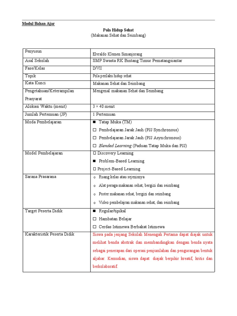 Modul PJOK Pola Hidup Sehat | PDF | Karier & Perkembangan