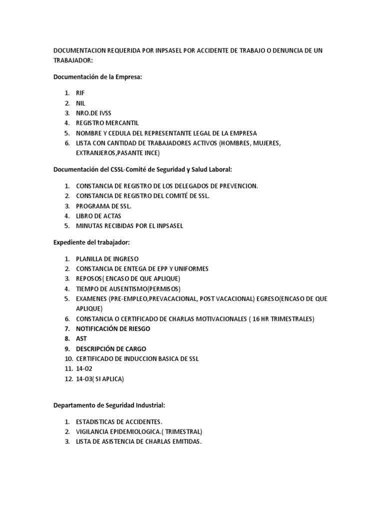 Requisitos Exigidos Por El Inpsasel | PDF