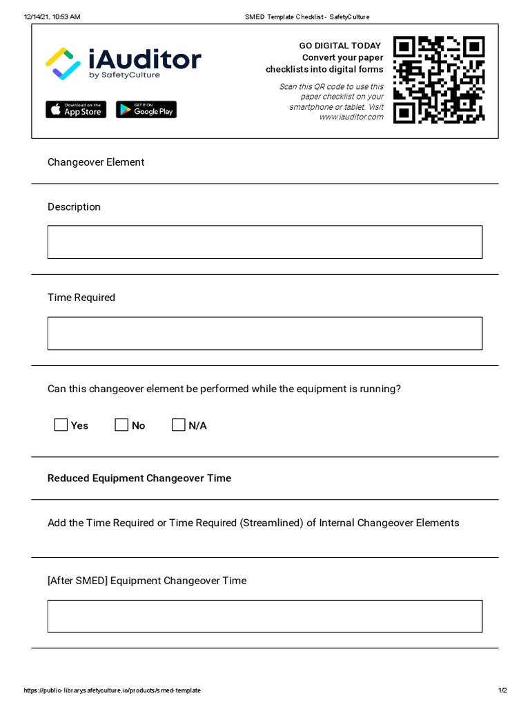 SMED Template Checklist - SafetyCulture | PDF