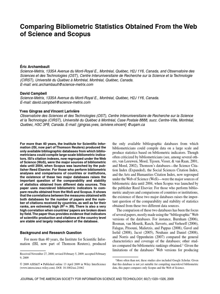 Comparing Bibliometric Statistics Obtained From Theweb of Science and ...