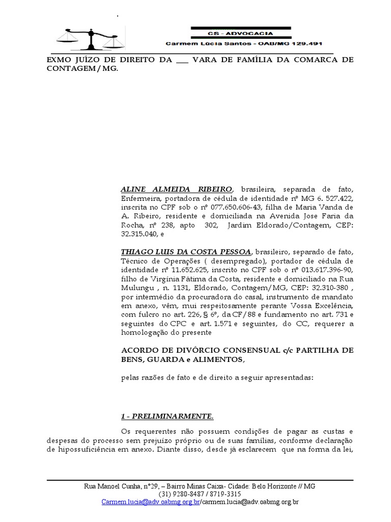 Minuta de Divórcio Consensual | PDF | Pensão alimentícia | Divórcio