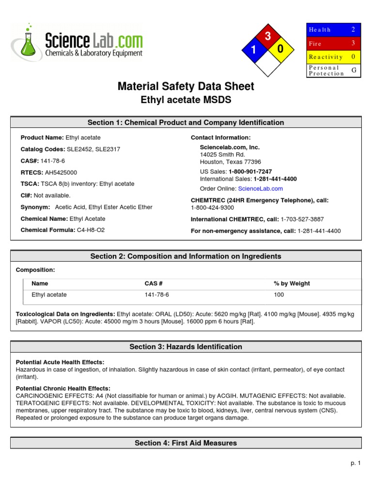 Msds Ethyl Acetate | PDF | Dangerous Goods | Toxicity