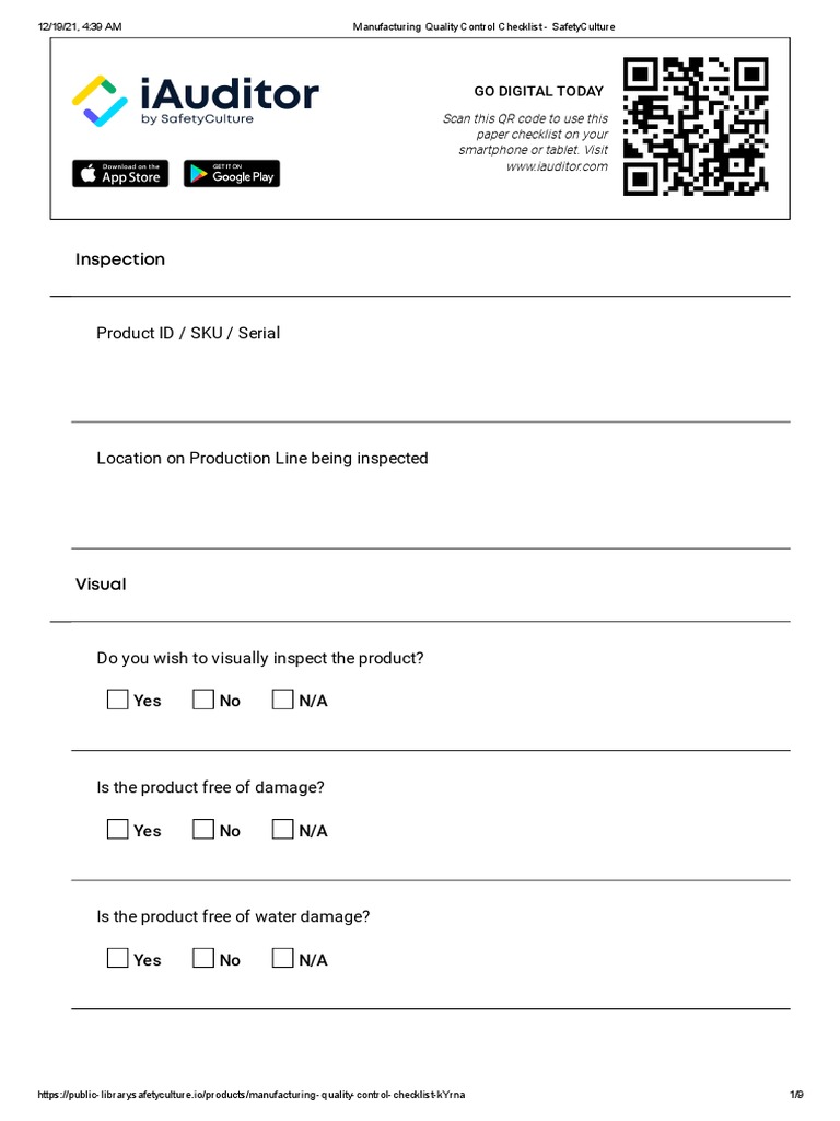 Manufacturing Quality Control Checklist | PDF