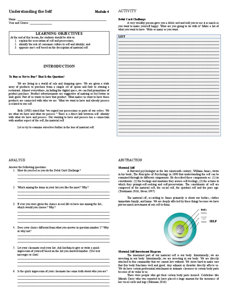 The Link Between Material Possessions and Self-Identity: An Exercise in ...