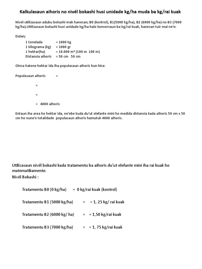 Kalkulasaun Nivel Bokashi Ho Metodu Halo Adubu Bokashi | PDF | Unidades ...