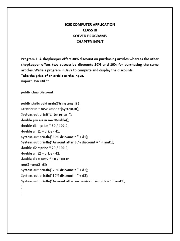 Programs Input Class9 | PDF | Dividend | Interest