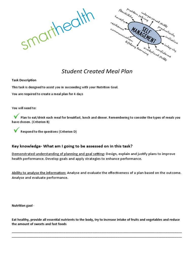 4-Day Meal Plan Assessment Guide | PDF | Nutrients | Lunch