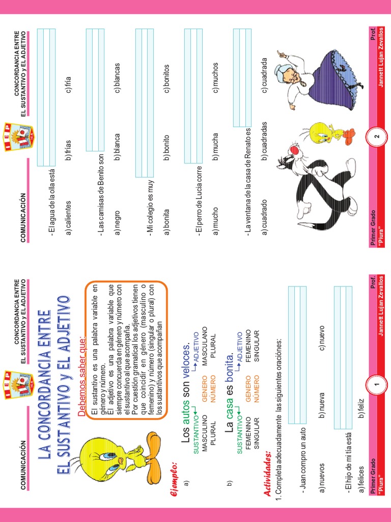 Concordancia Sustantivo-Adjetivo | PDF | Género gramatical | Sustantivo