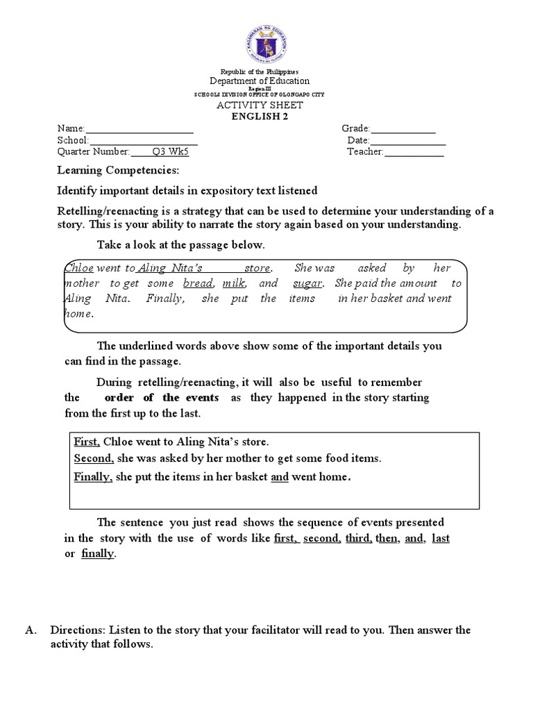 Eng Activity Sheets q3wk5 | PDF | Hand Washing