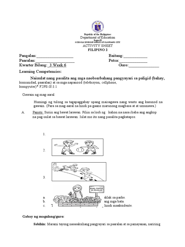Fil Activity Sheet Q3 Wk6 | PDF
