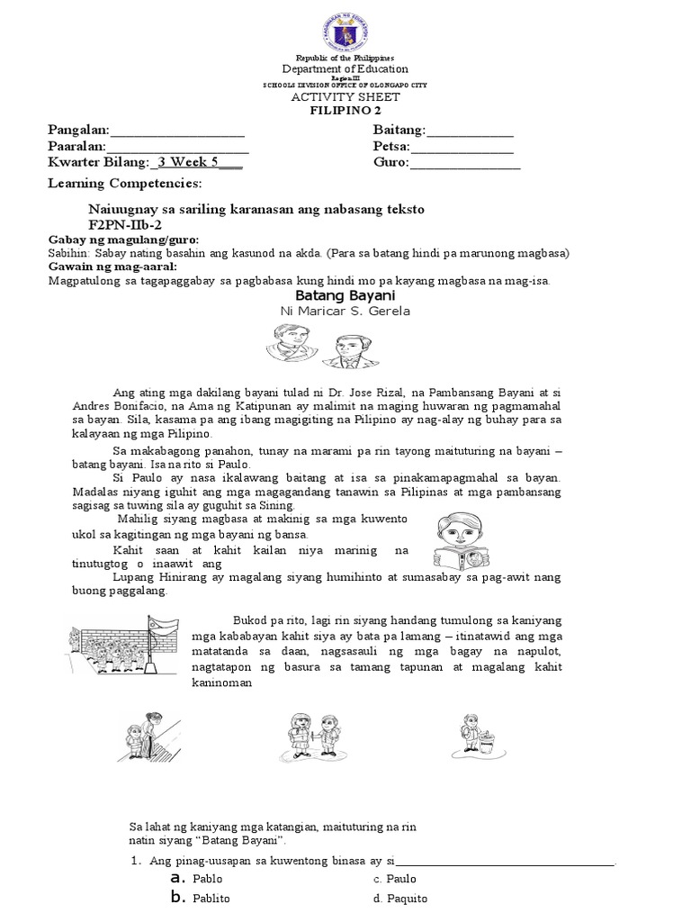 Fil Activity Sheet Q3 Wk5 | PDF