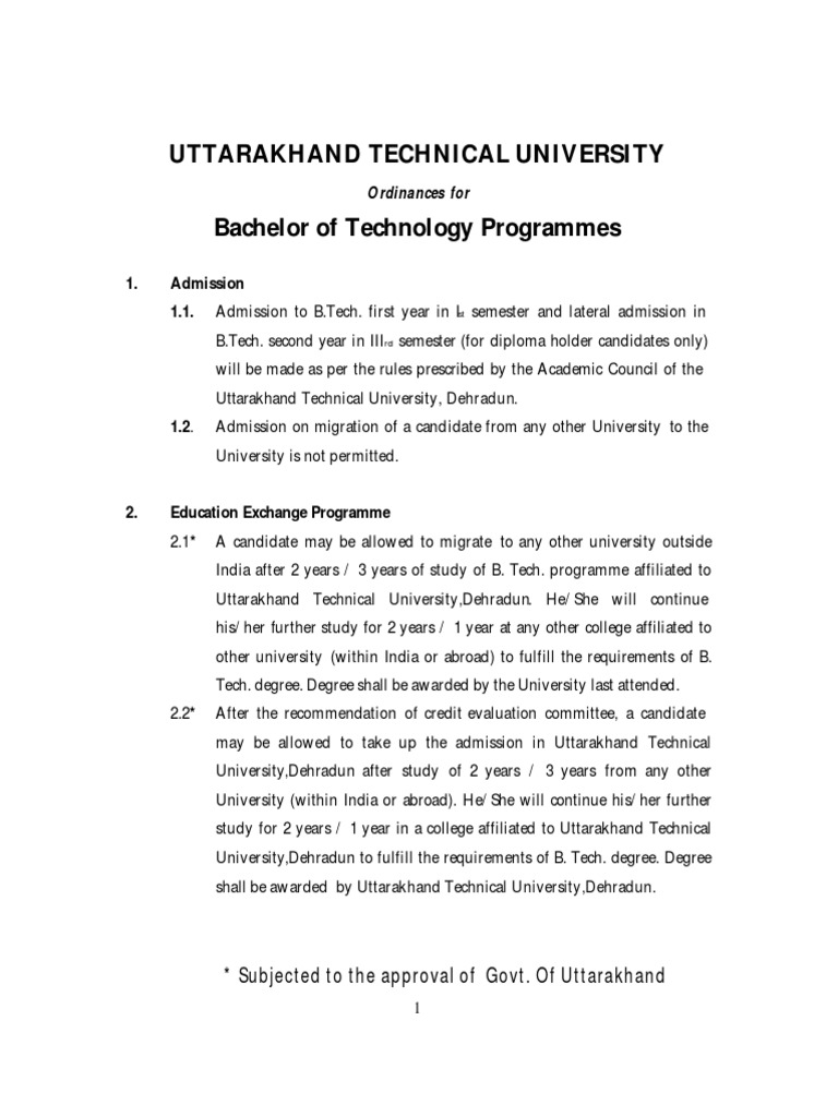 Utu Update For B.tech Programme | PDF | University And College ...