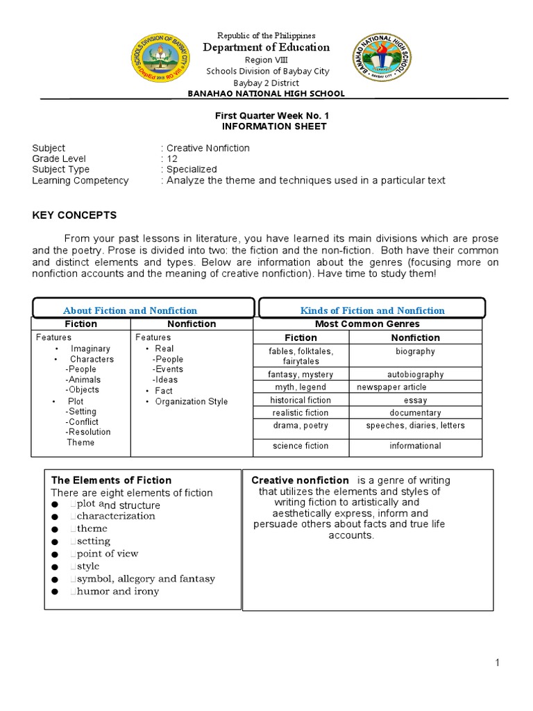1stqweek 1 CNF FINAL | PDF | Creative Nonfiction | Narrative