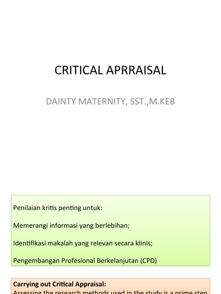 Critical Appraisal | PDF | Karier & Perkembangan