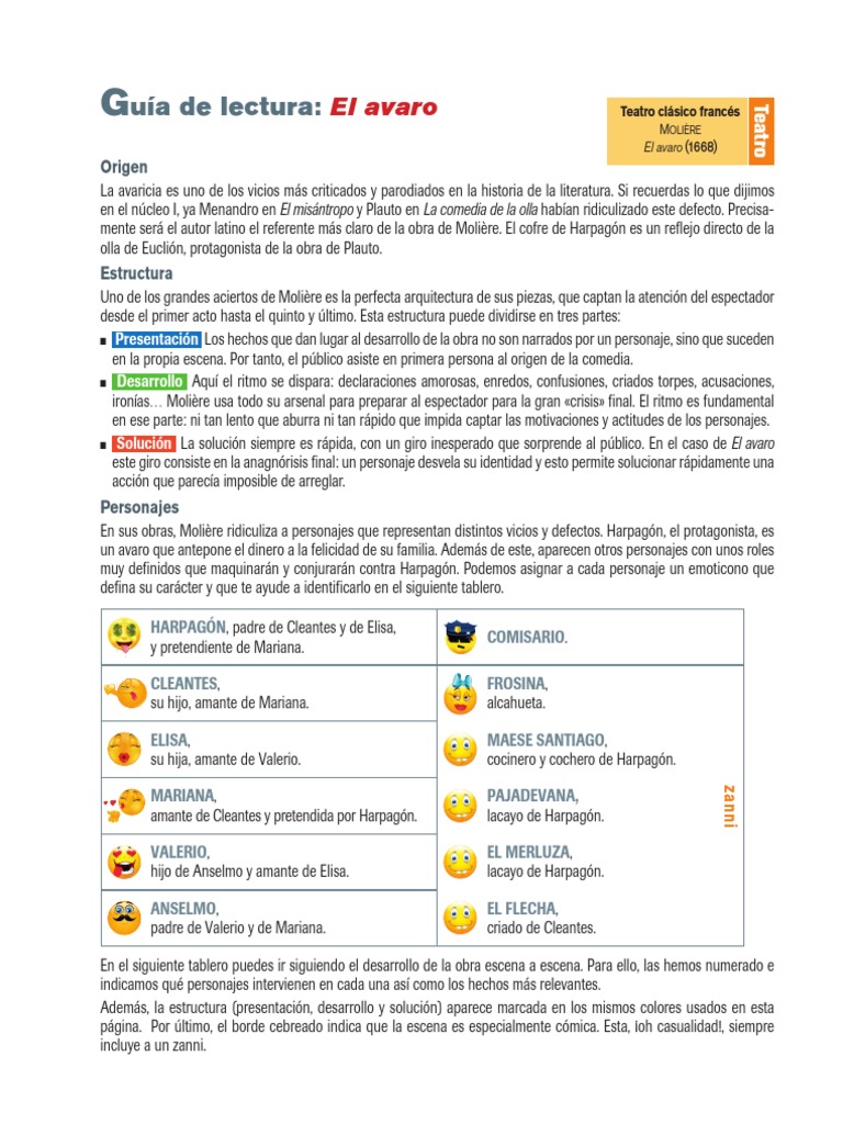 Guía de lectura: El avaro de Molière | PDF | Molière