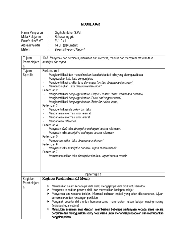 MODUL AJAR Kurikulum Merdeka Descriptive and Report | PDF