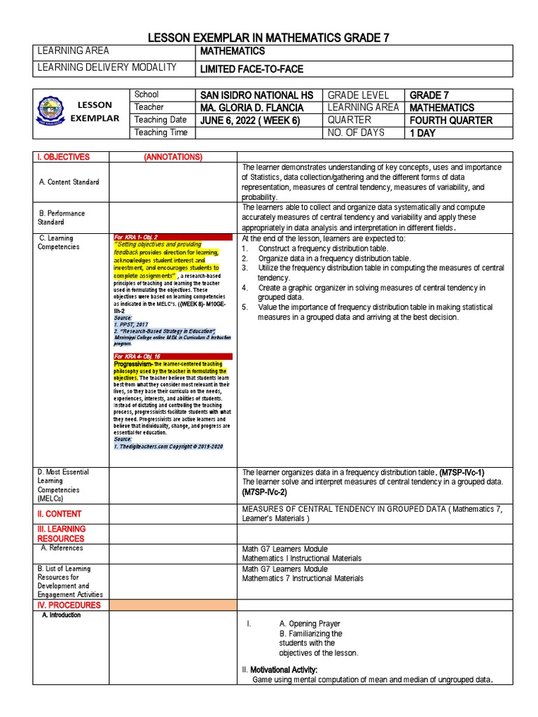 LESSON-EXEMPLAR-IN-MATH-7, For The GIFTED | PDF | Constructivism ...