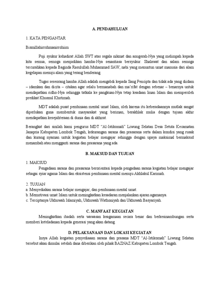 Proposal Bantuan MDT Al-Istikomah | PDF