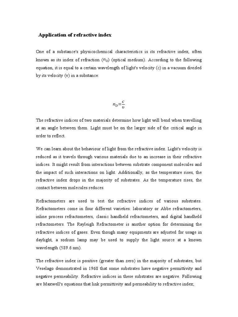 Refractive Index Applications | PDF | Refractive Index | Refraction