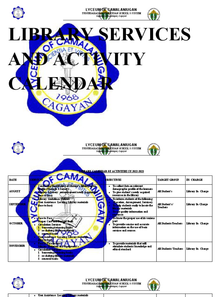 Library Activity and Calendar | PDF | Libraries | Books