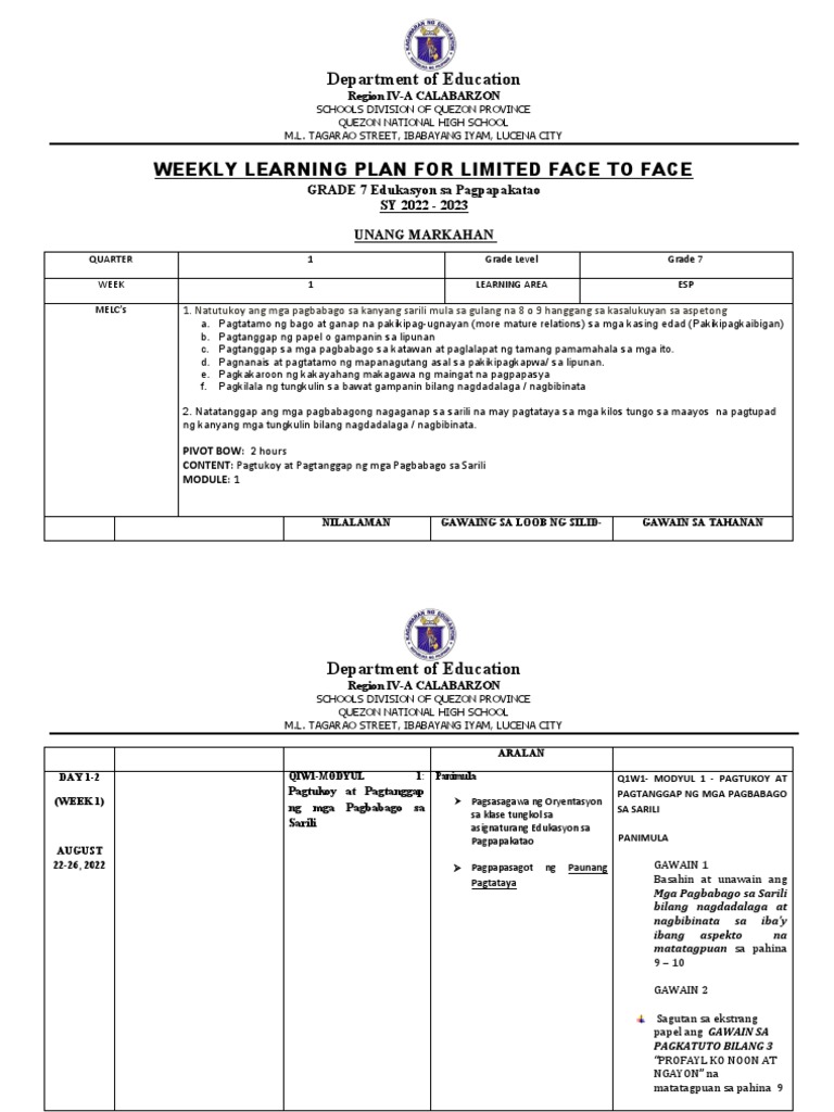 Final and Edited WLP Esp 7 Week 1 and 2 | PDF