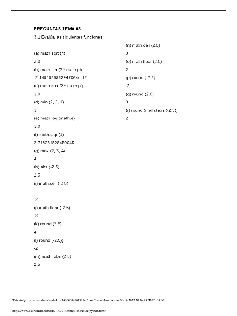 Cuestionario de Python | PDF | Python (lenguaje de programación ...