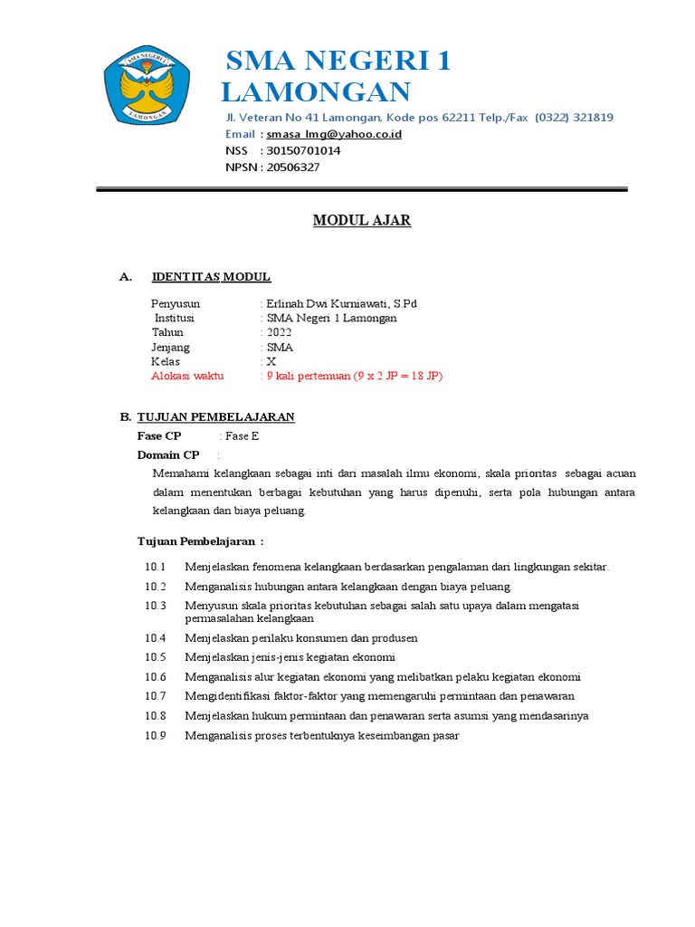 Ma Ekonomi X - Sman 1 LMG | PDF