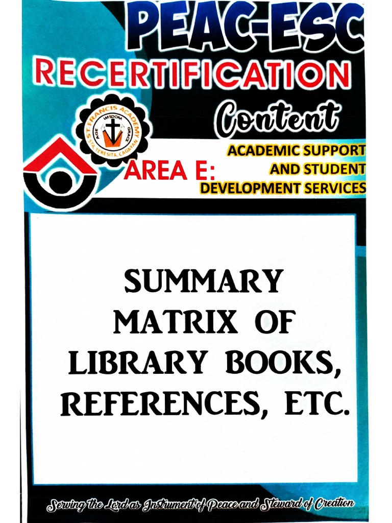 Summary Matrix of Library Books, References, Etc. | PDF