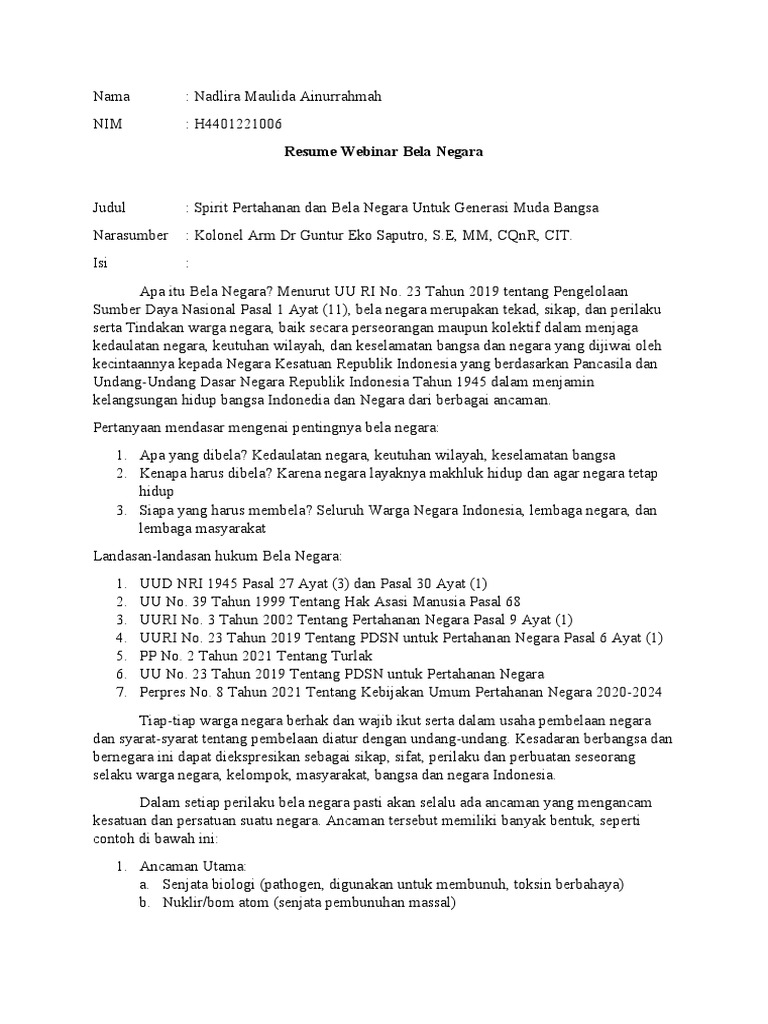 Resume Webinar Bela Negara | PDF