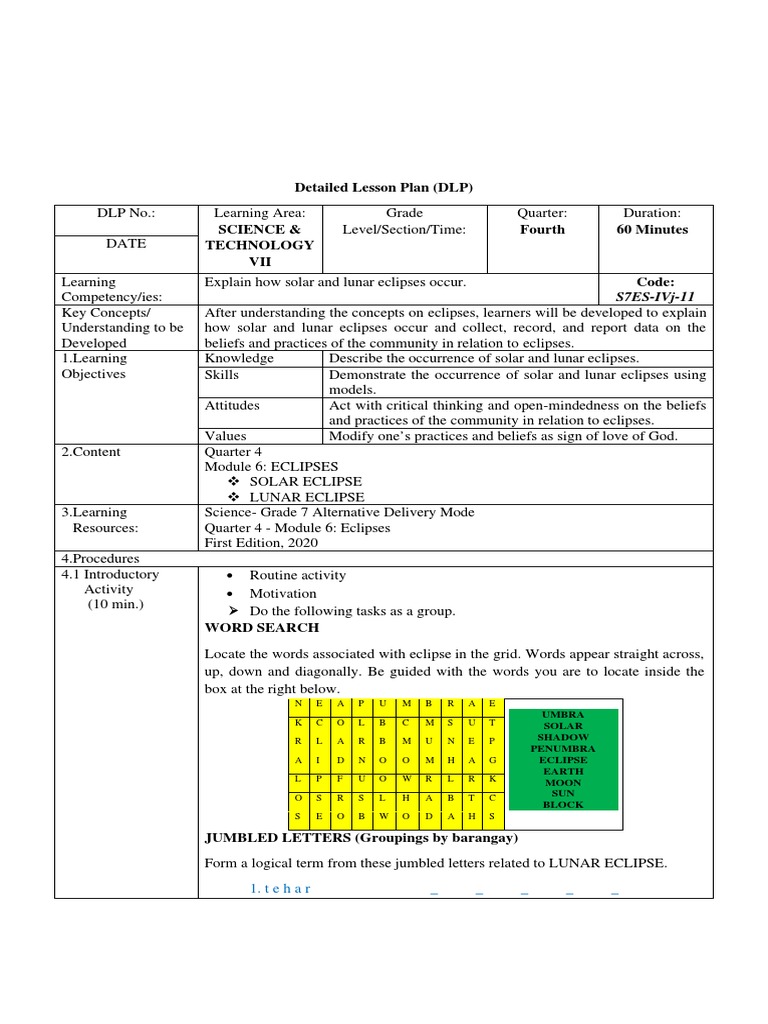 Sample Lesson Plan | PDF | Learning | Shadow