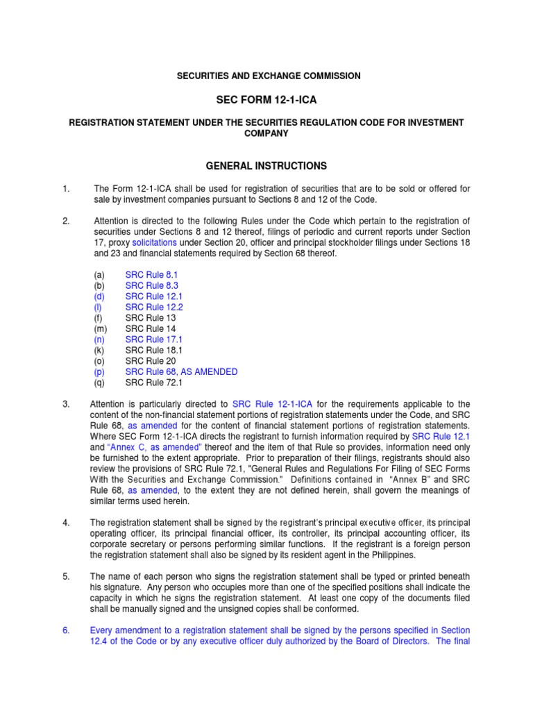 SEC Form 12-1-ICA Registration Guide | PDF | U.S. Securities And ...