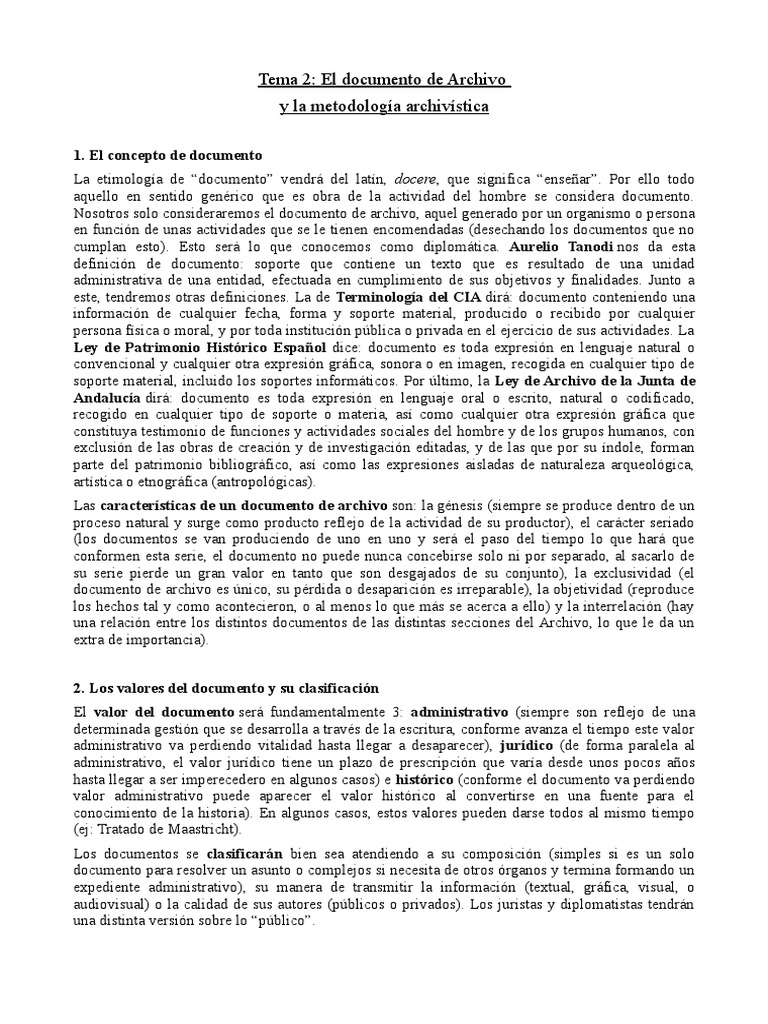 Archivística Tema 2 El Documento de Archivo y La Metodología ...