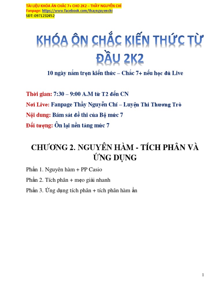 Chương 2. Nguyên Hàm - Tích Phân Và NG D NG | PDF