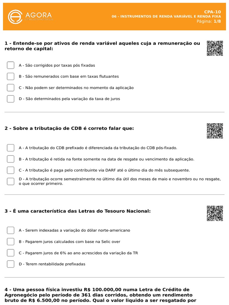 Guia de Investimentos CPA-10 | PDF | Comprovante de depósito | Renda fixa