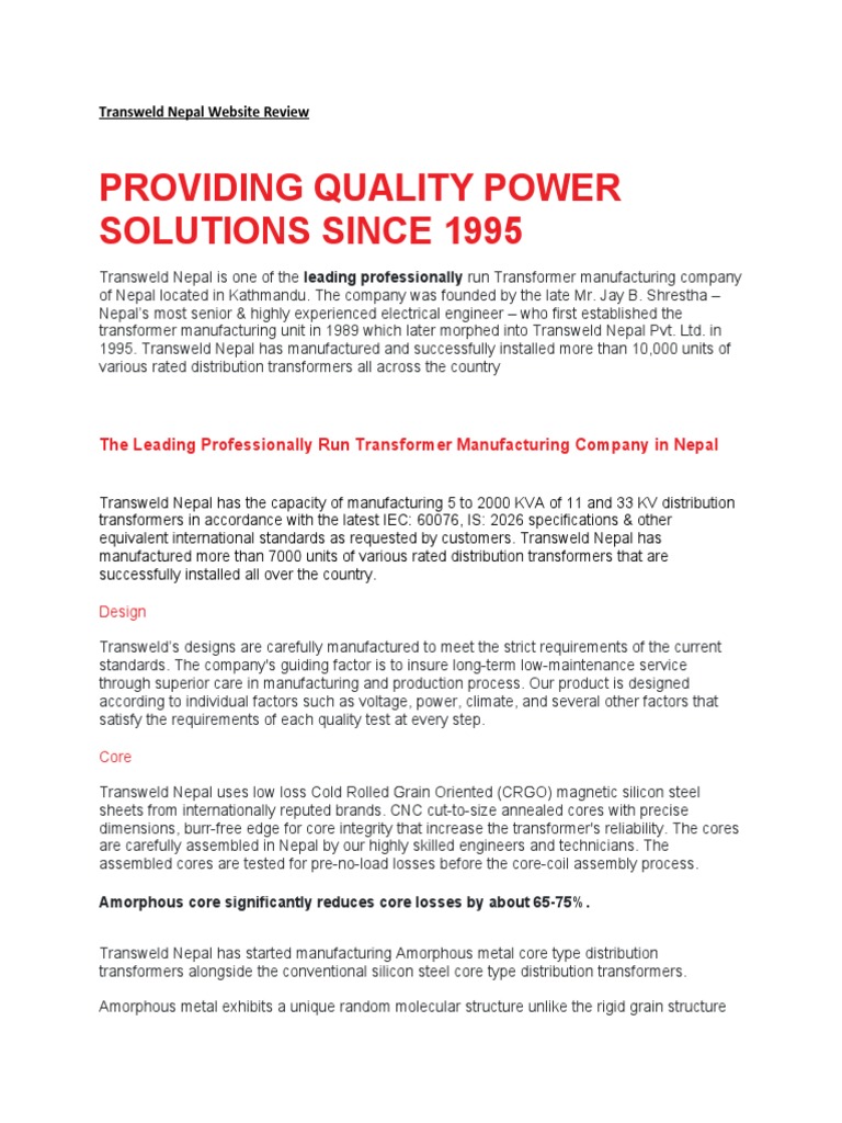 Transweld Nepal Website Review 2022-08-07 | PDF | Transformer ...