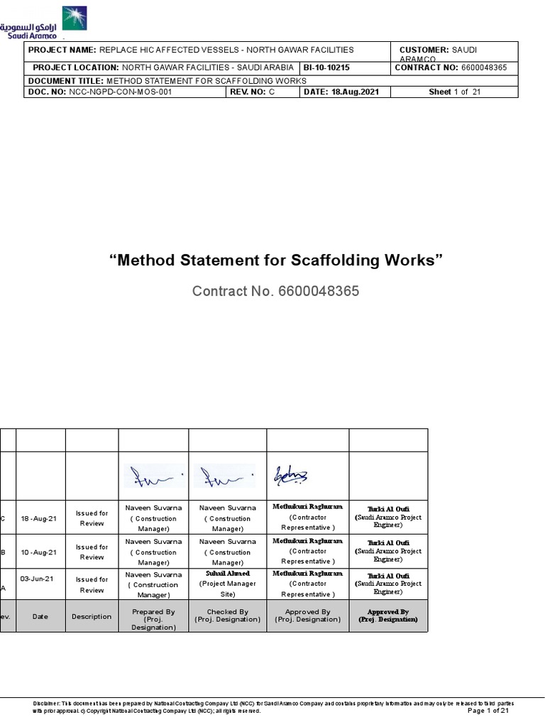 NCC-NGPD-CON-MOS-001 - Rev C Method Statement For Scaffolding Works ...